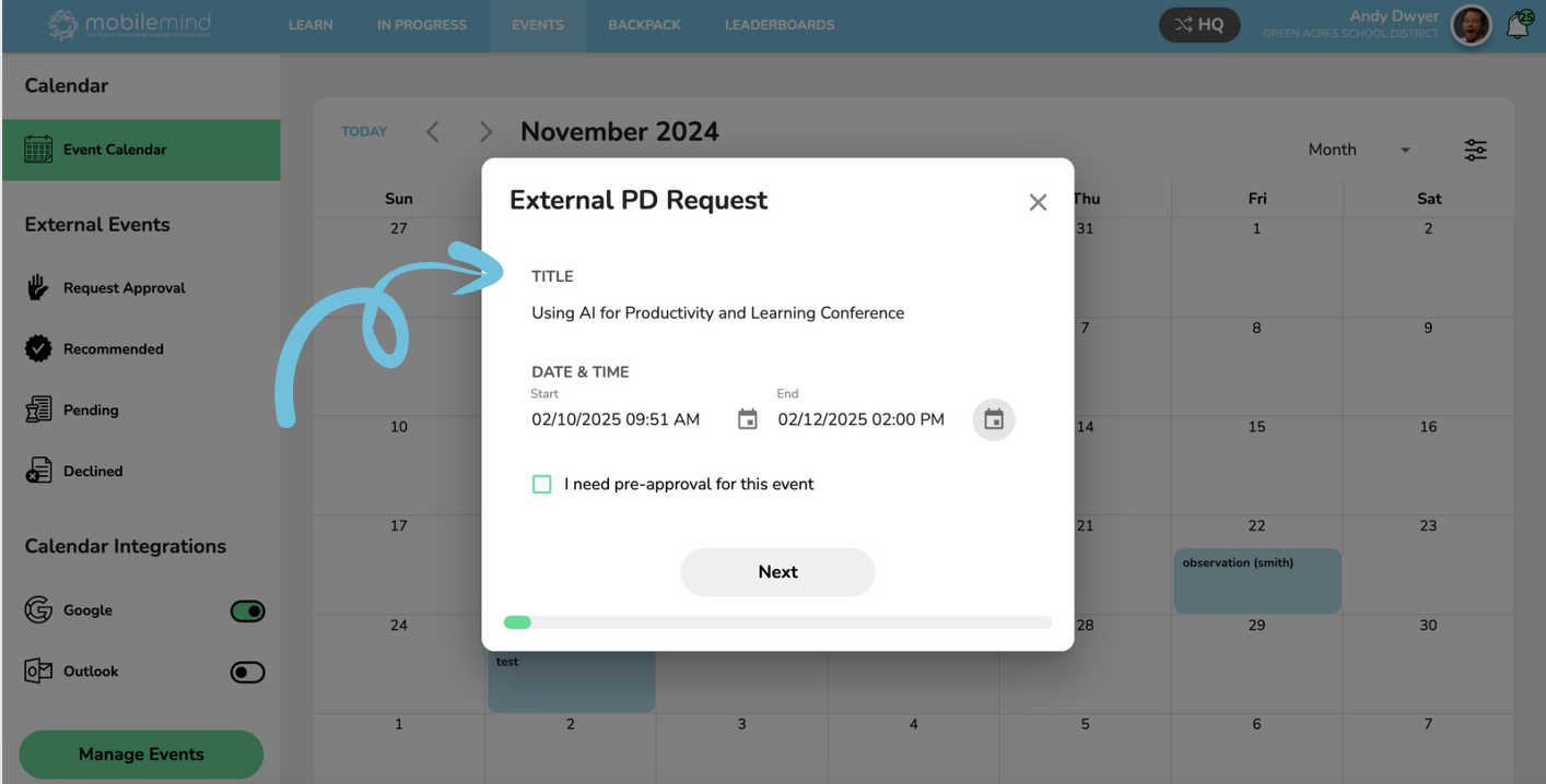 How will our learners request pre-approval for an event taking place ...