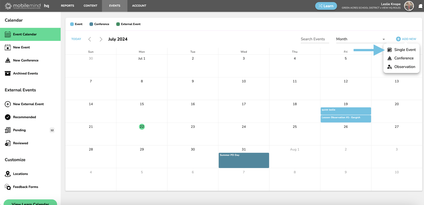 How do I create a single event?