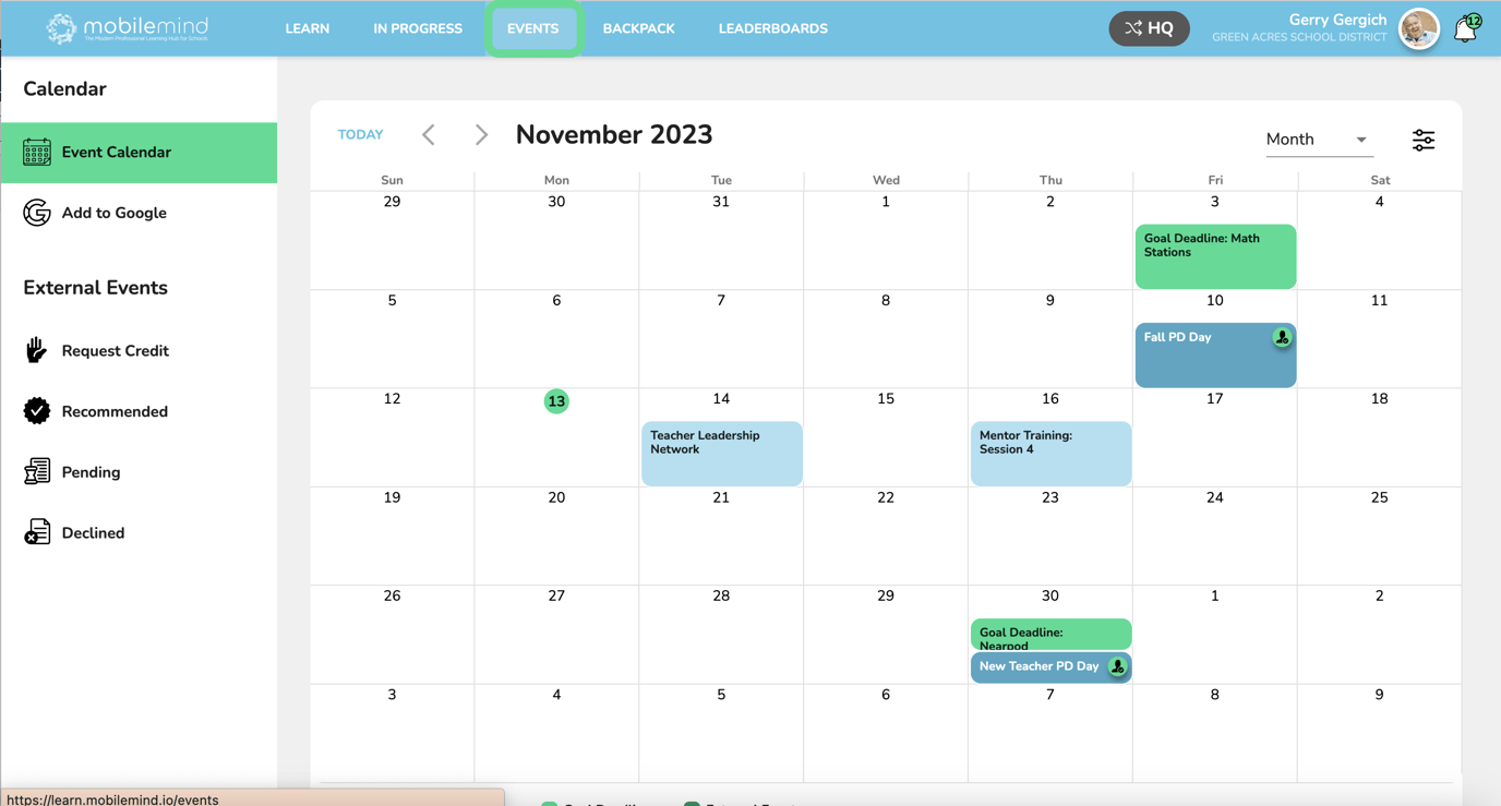 How do you view a single event from the Events calendar?