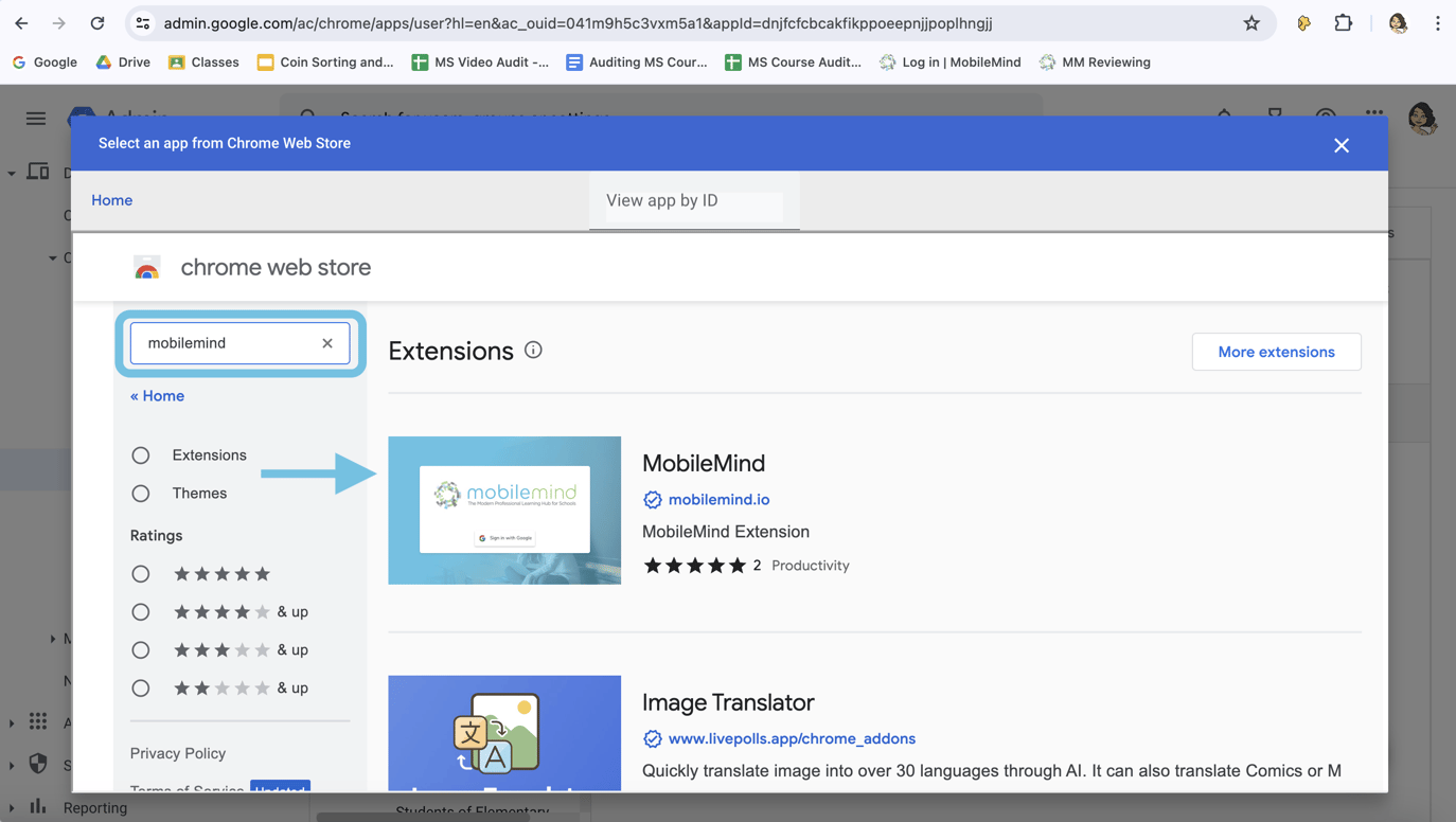 How can our Google Admin force install the MobileMind extension?