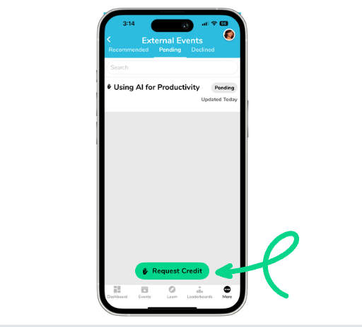 How do you request pre-approval to attend an event on the mobile app?
