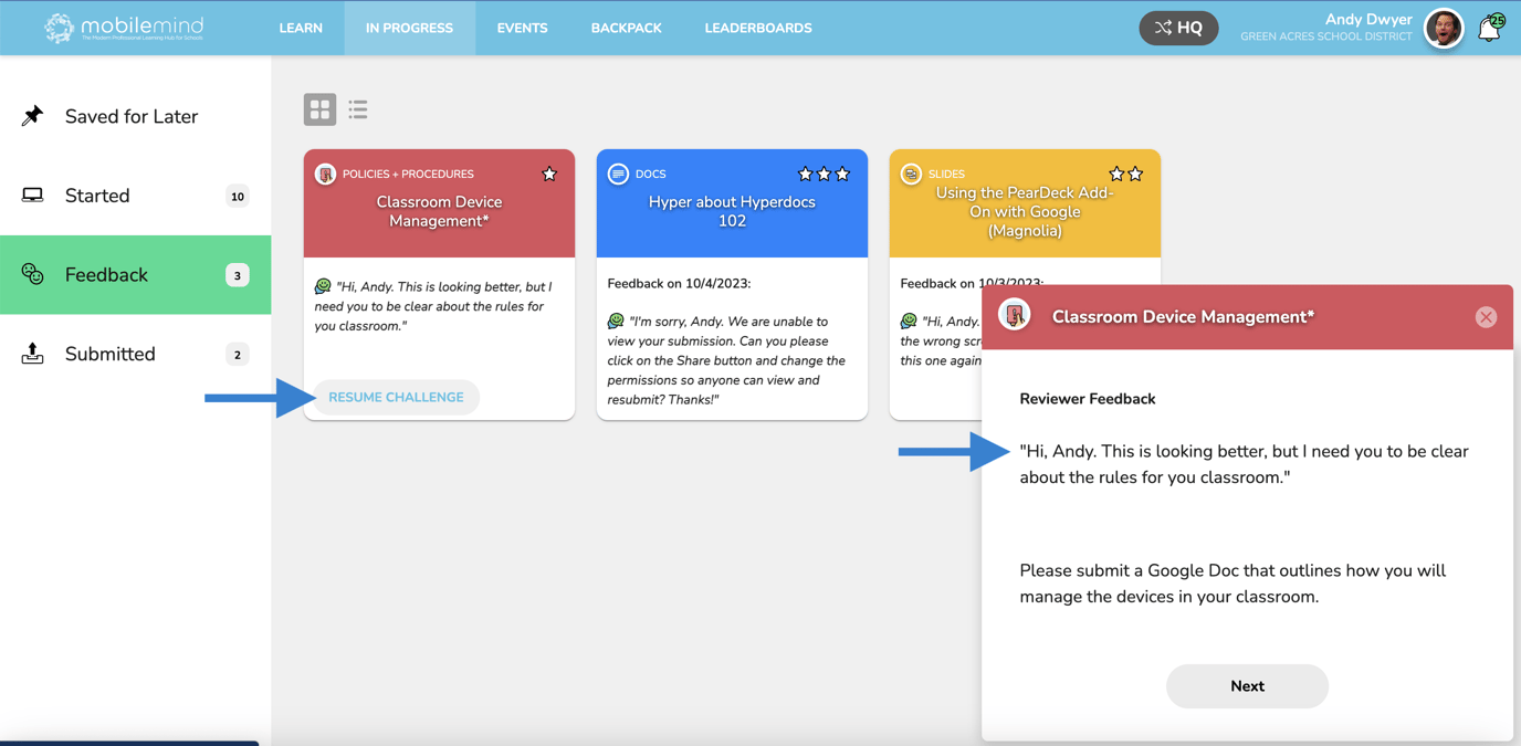 Where will I see feedback from any courses I have submitted?